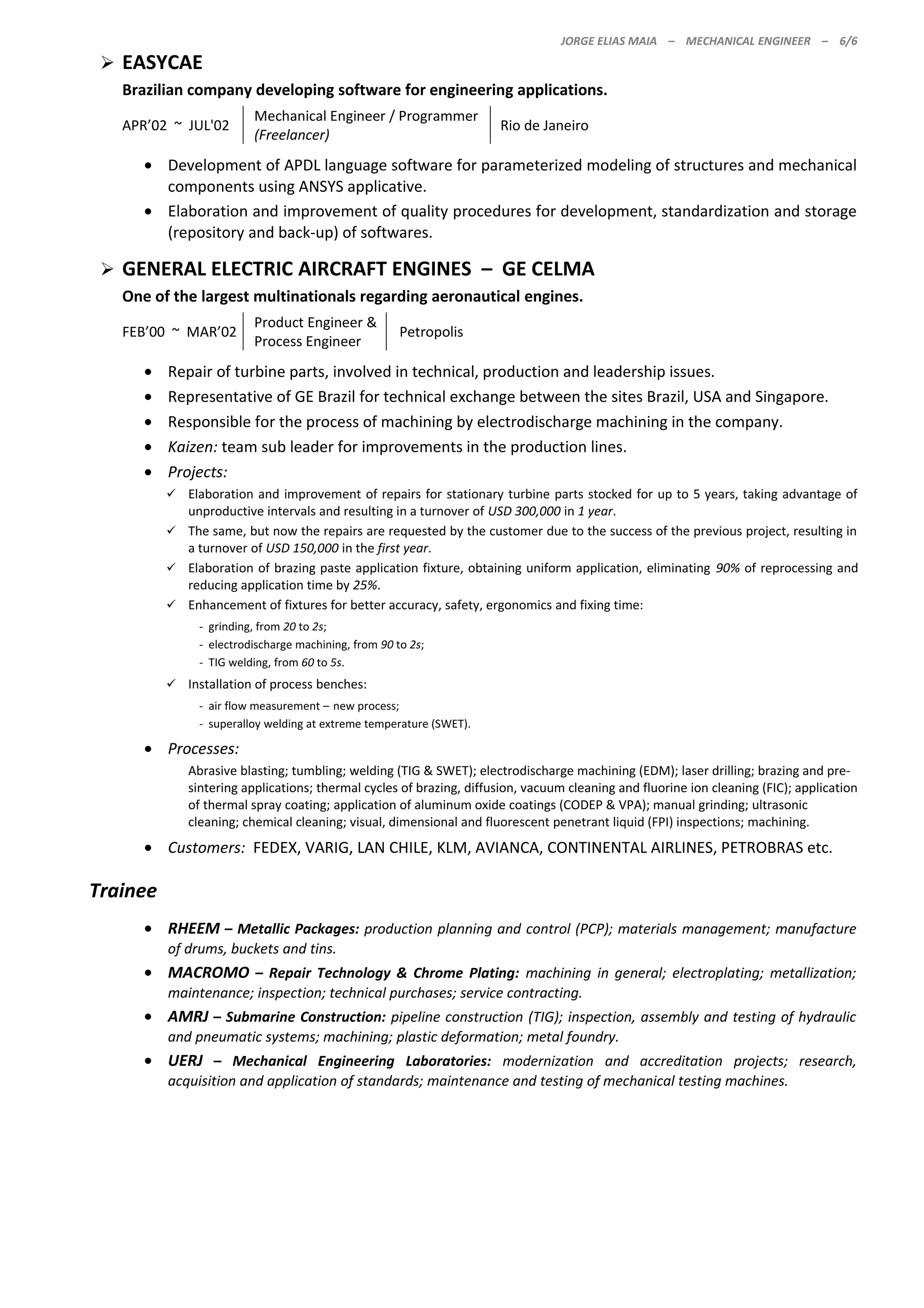 CV - Jorge Elias Maia - Mechanical Engineer | DOC