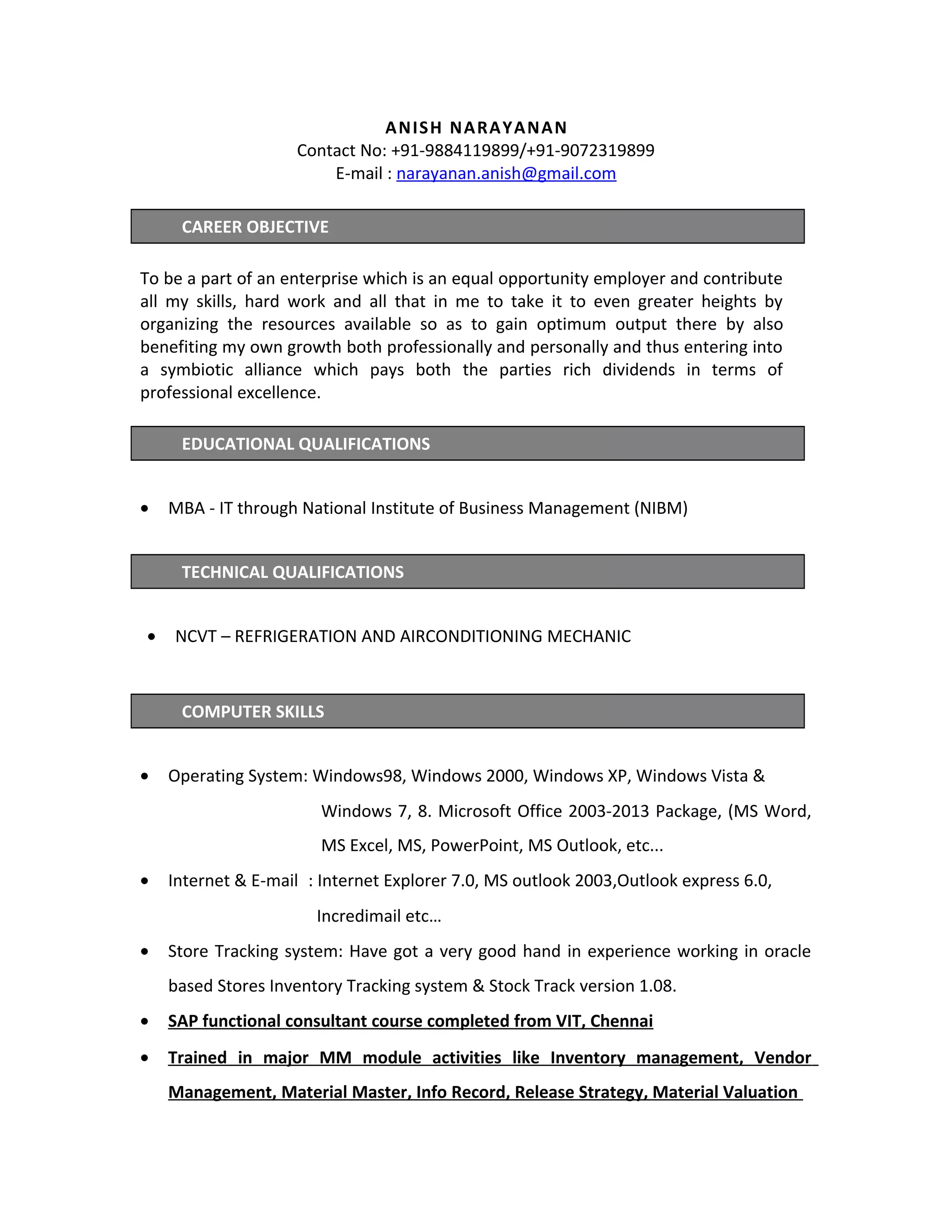 ANISH - Resume | DOC