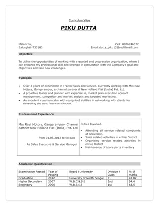 CV_Piku Dutta(FRESH) | DOC | Business | Business and Finance