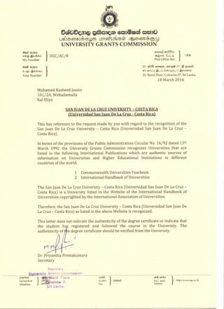 BBA - UGC Recognition - San Juan de la cruz University | PDF