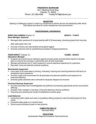 Frederick Burnham Resume | DOC