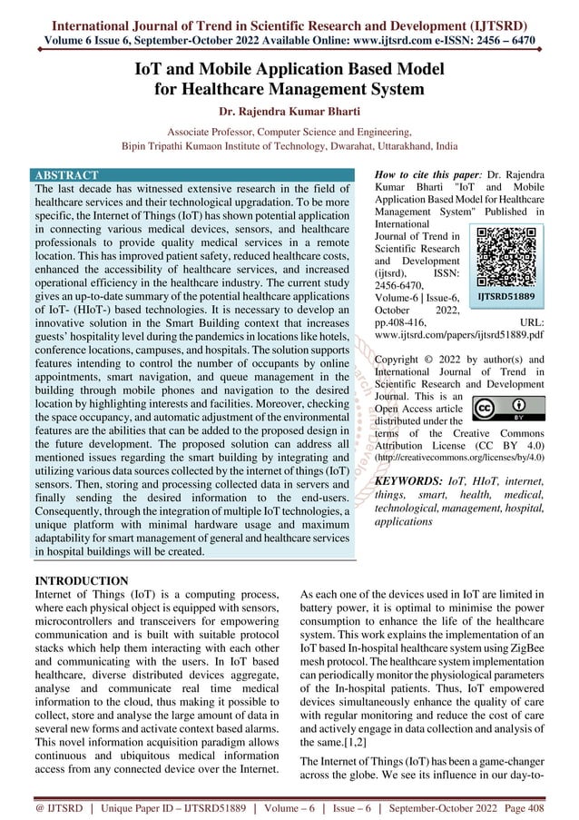 IoT and Mobile Application Based Model for Healthcare Management System ...