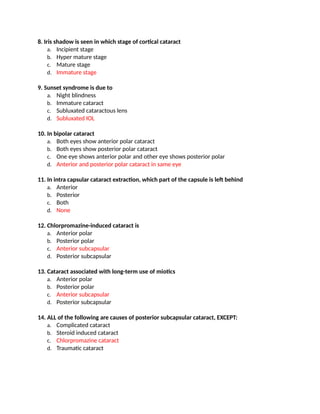 52 Multiple Choice Questions (MCQS) - Cataract and Lens.docx