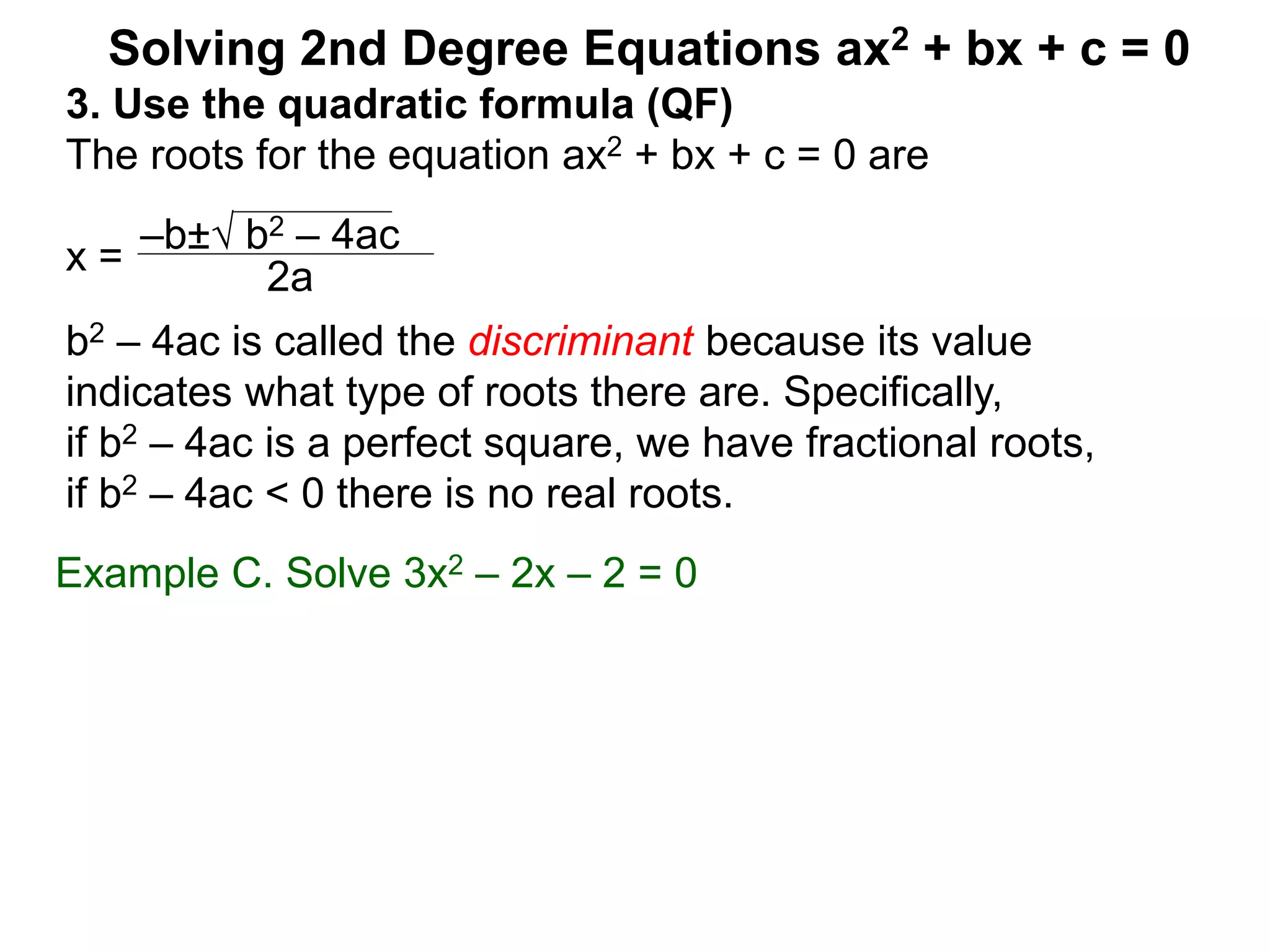 5 2nd degree equations and the quadratic formula | PPTX