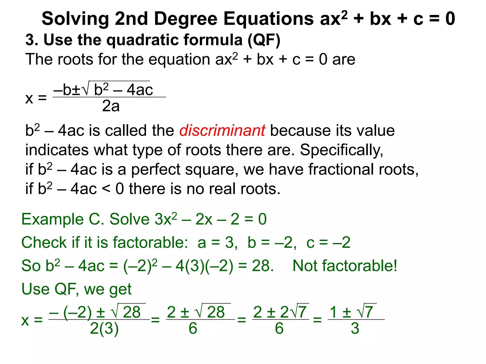 5 2nd degree equations and the quadratic formula | PPTX