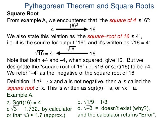 52 pythagorean theorem and square roots