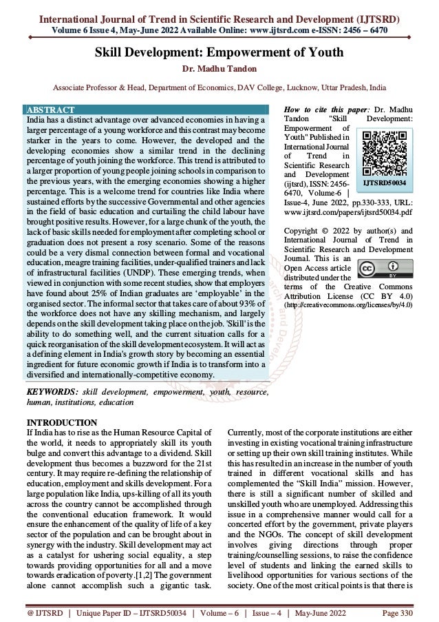 Skill Development Empowerment of Youth | PDF