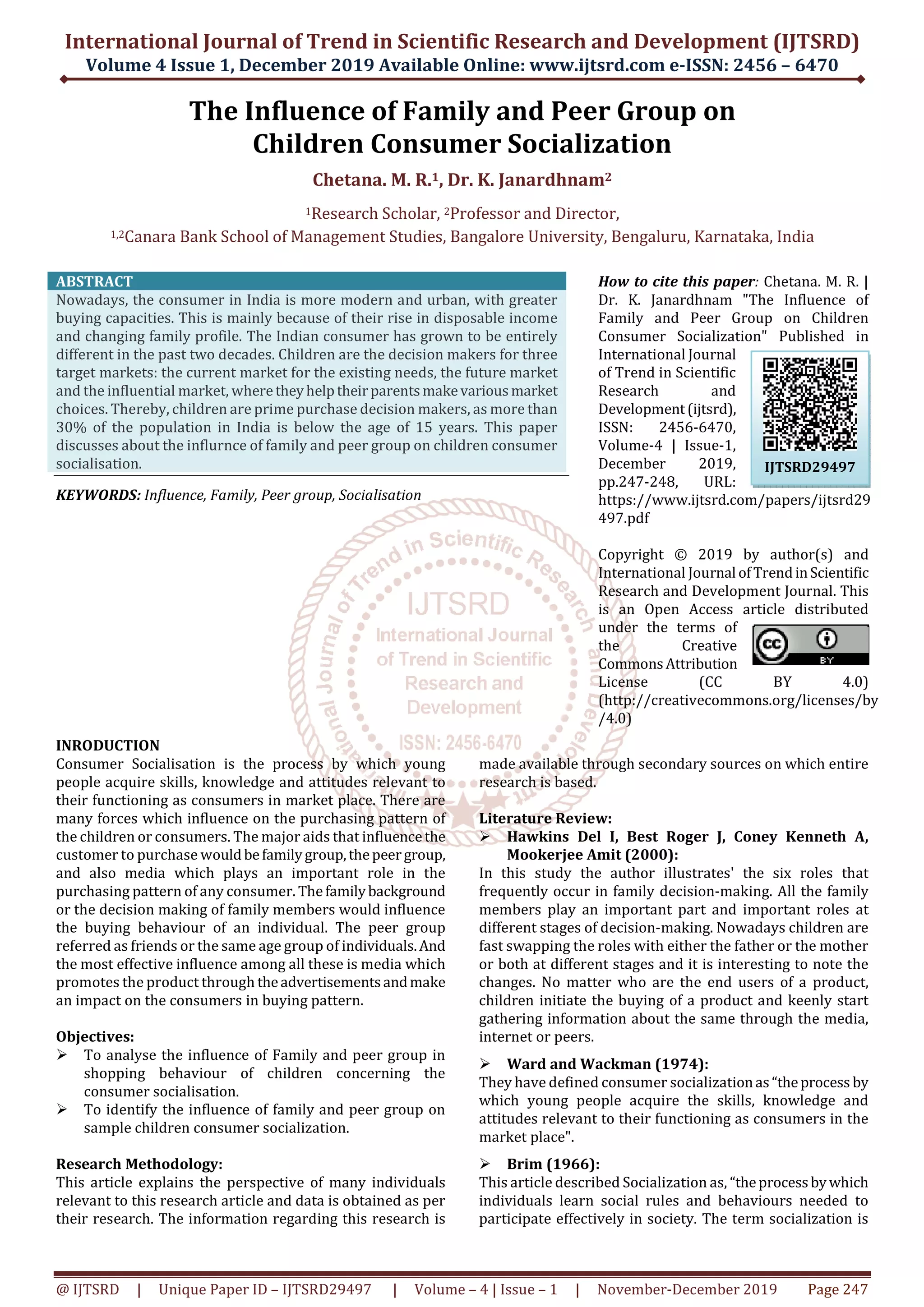 The Influence of Family and Peer Group on Children Consumer ...