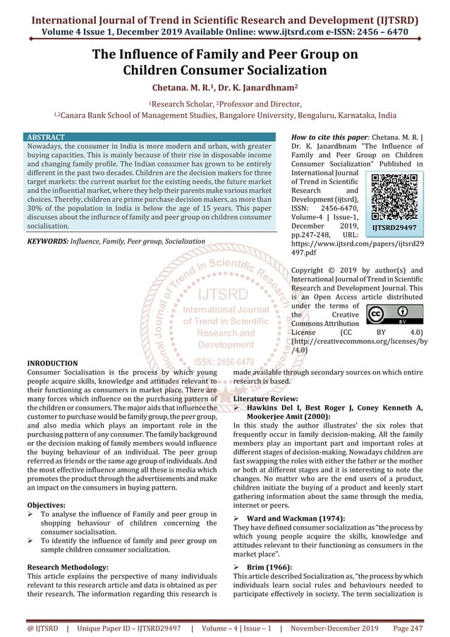 The Influence of Family and Peer Group on Children Consumer ...