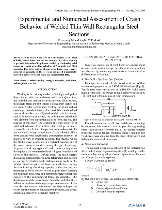Experimental and Numerical Assessment of Crash Behavior of Welded Thin ...