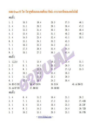 เฉลย ข้อสอบ o-net ปี 53 | PDF