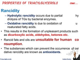 Triacylglycerols ((Chemistry of Lipids (Part - III) | PPSX