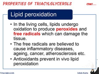 Triacylglycerols ((Chemistry of Lipids (Part - III) | PPSX