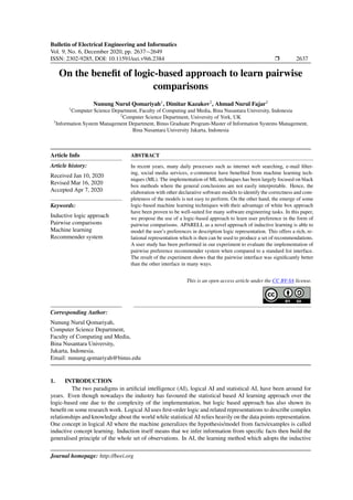 On the benefit of logic-based machine learning to learn pairwise ...