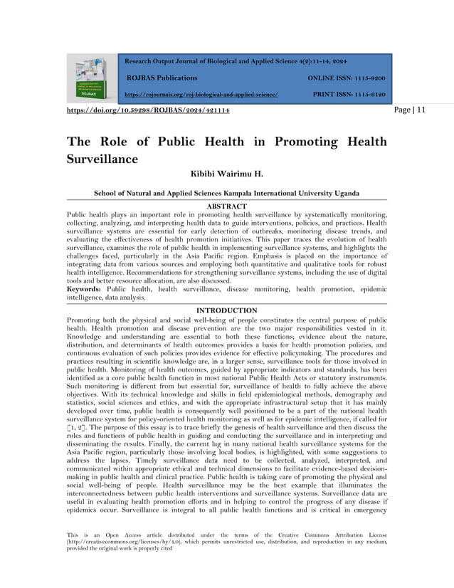 The Role of Public Health in Promoting Health Surveillance (www.kiu.ac ...