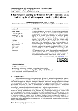 Effectiveness of learning mathematics derivative materials using ...