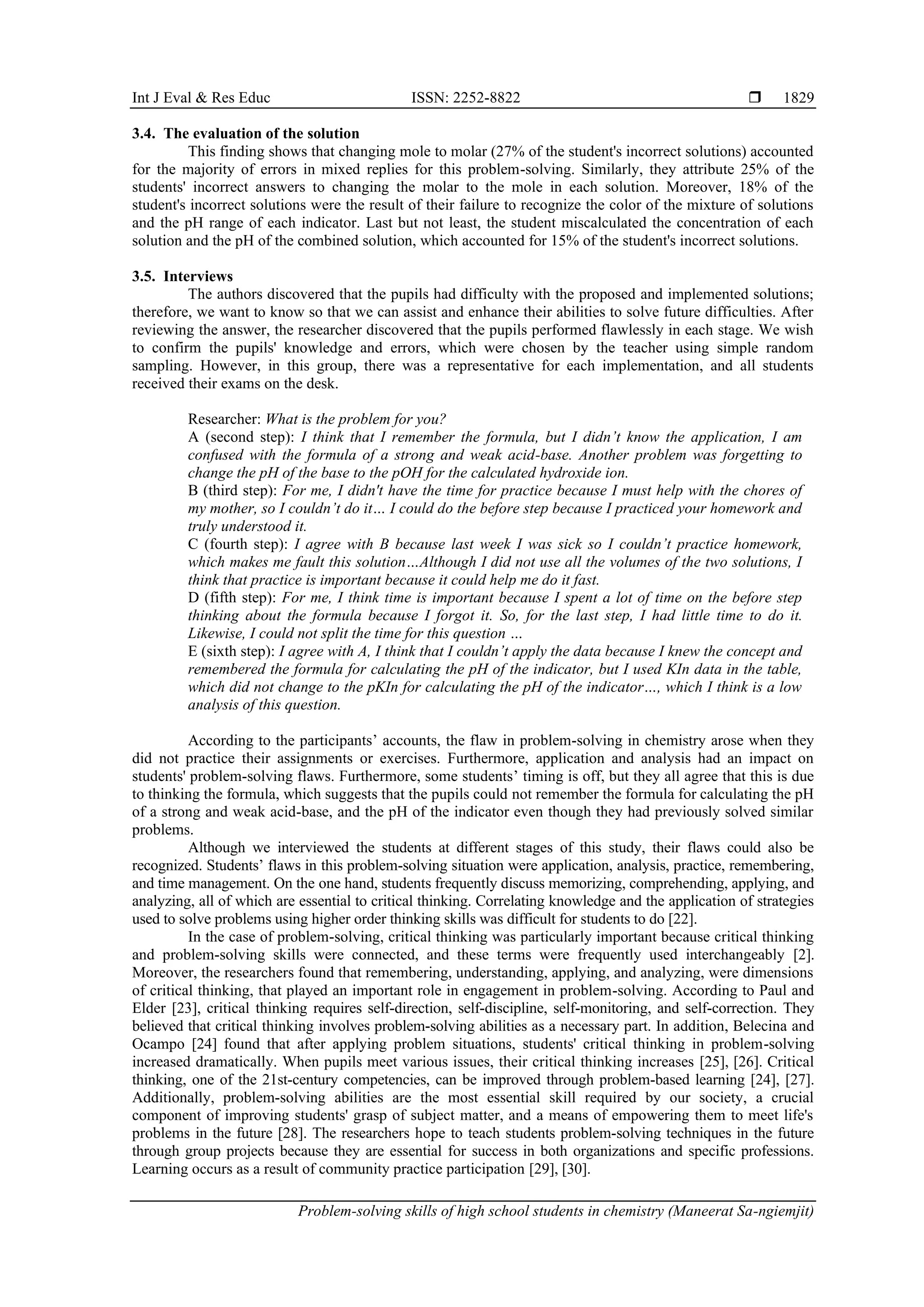 Problem-solving skills of high school students in chemistry | PDF