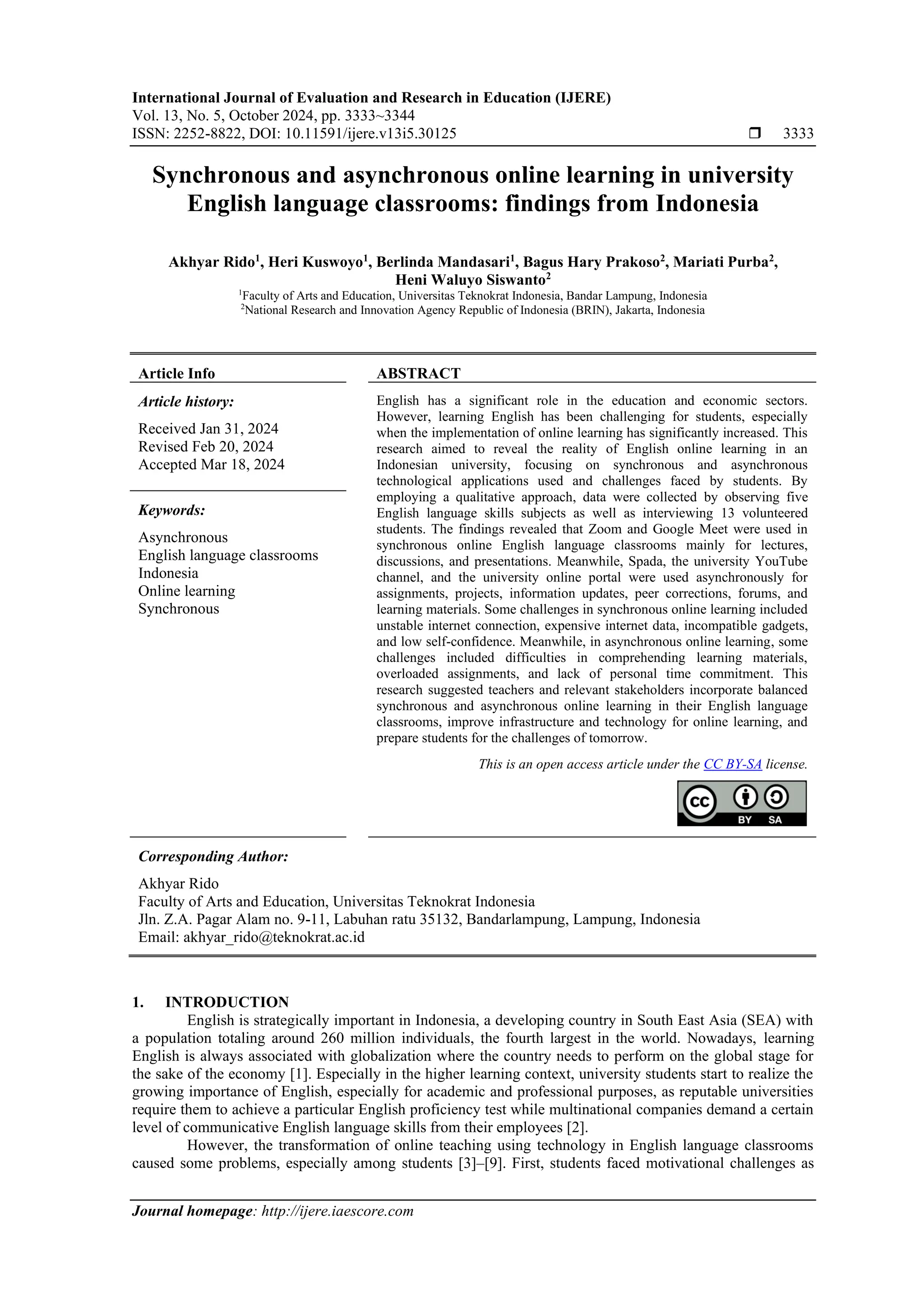 Synchronous and asynchronous online learning in university English ...