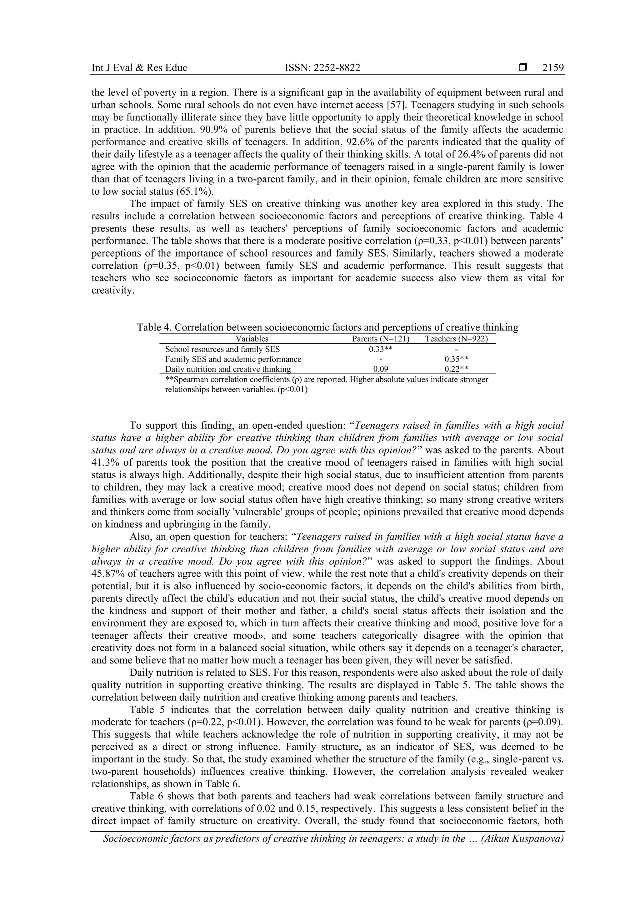 Socioeconomic factors as predictors of creative thinking in teenagers ...