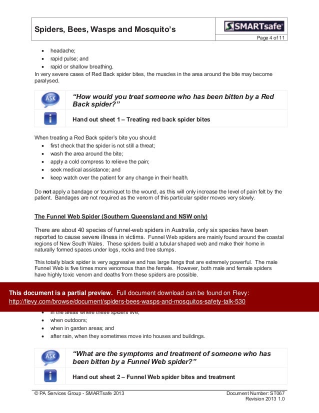 Spiders, Bees, Wasps and Mosquito's - Safety Talk