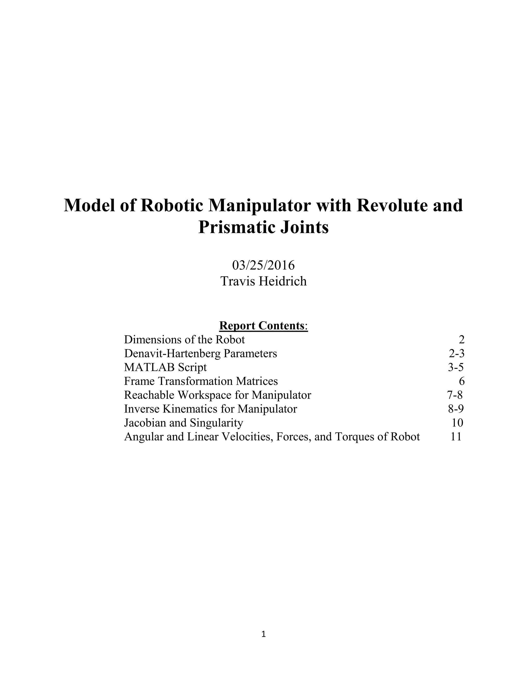 Robotic Manipulator with Revolute and Prismatic Joints | PDF