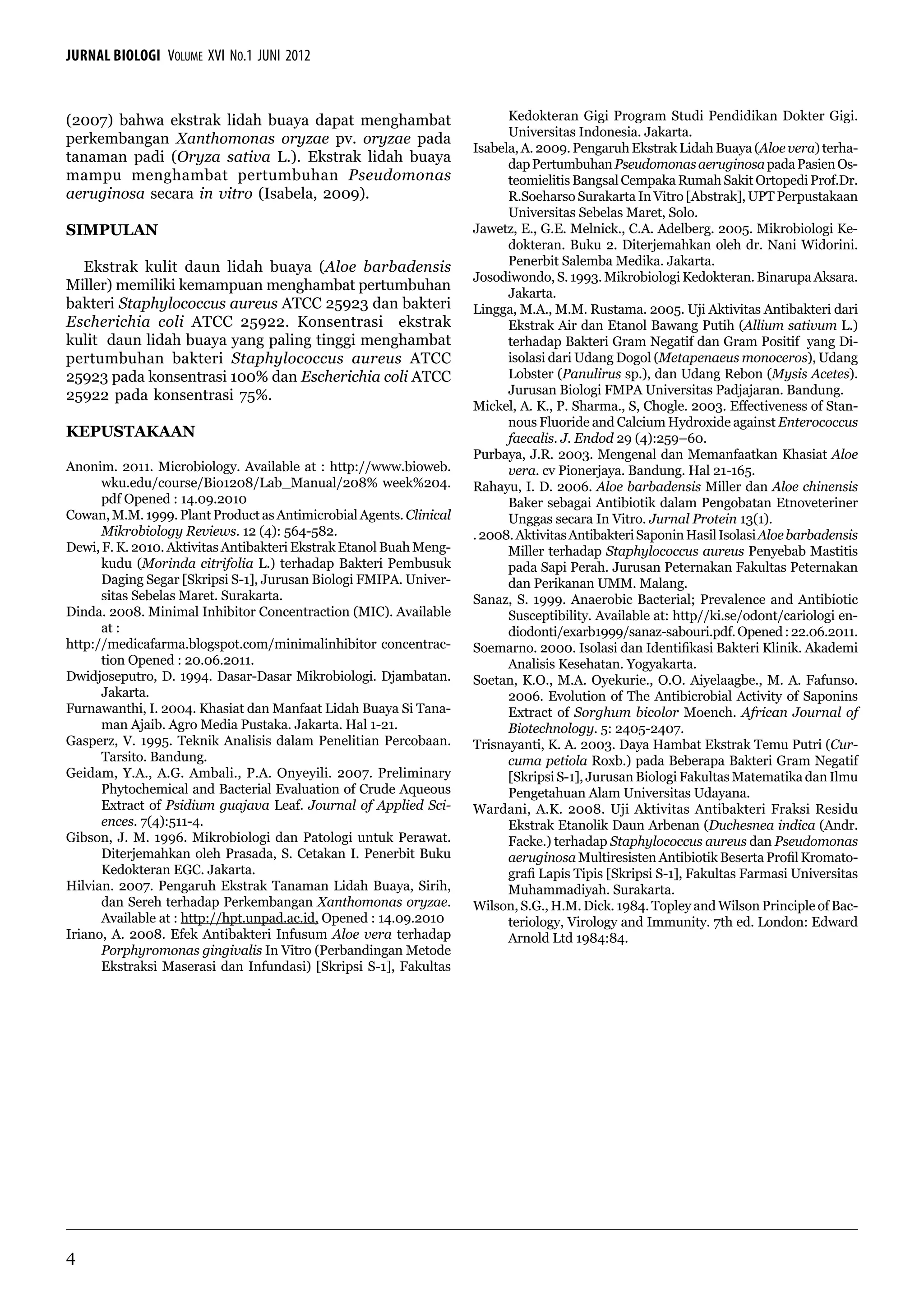 Jurnal DAYA HAMBAT EKSTRAK KULIT DAUN LIDAH BUAYA | PDF