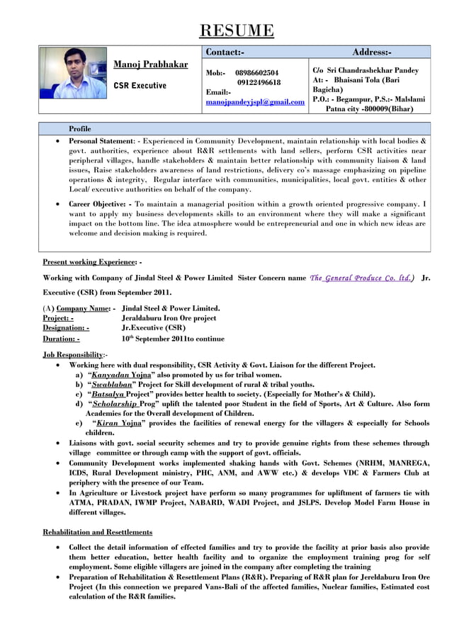 Manoj Resume | PDF | Free Download