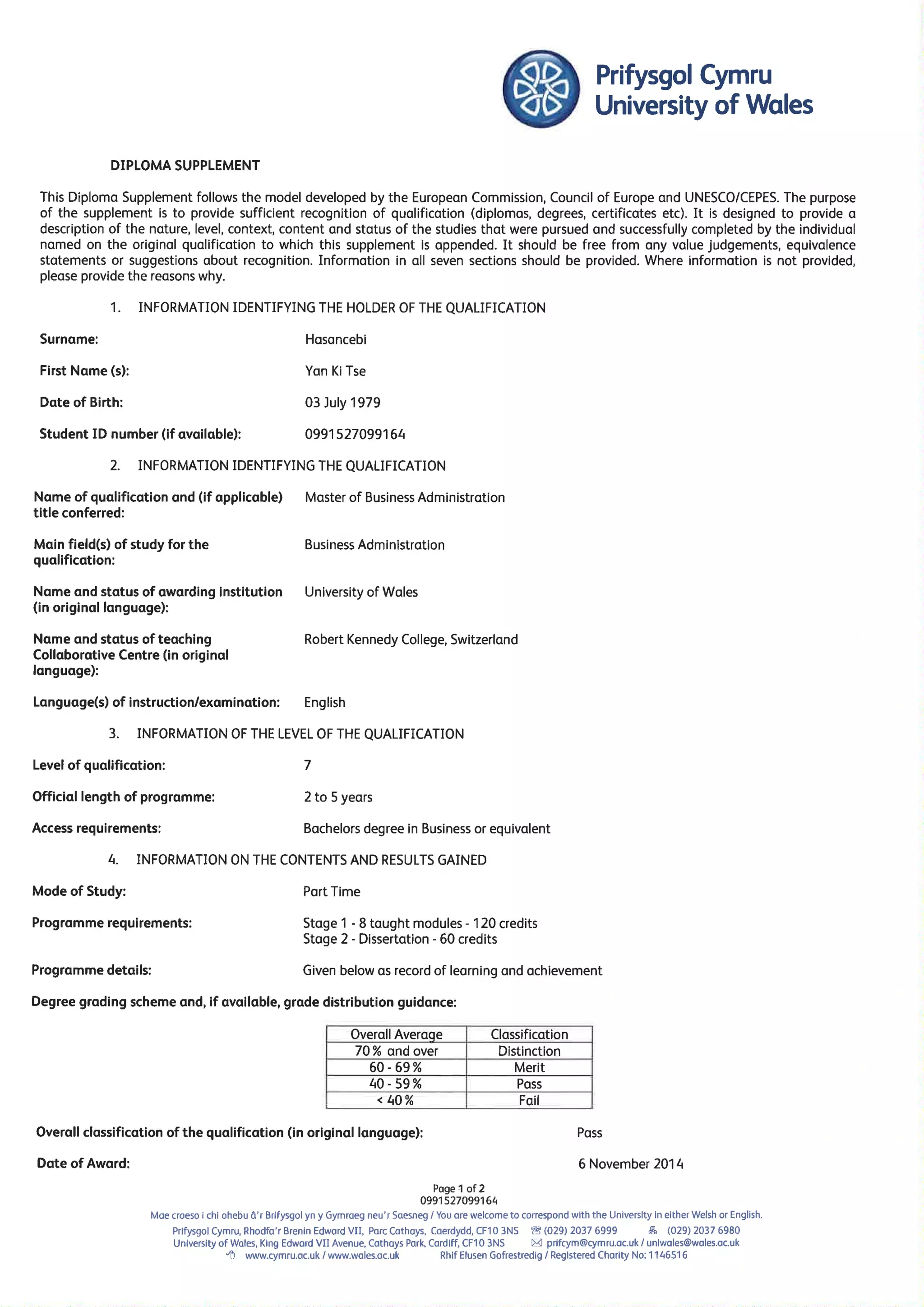 University of Wales certificate | PDF