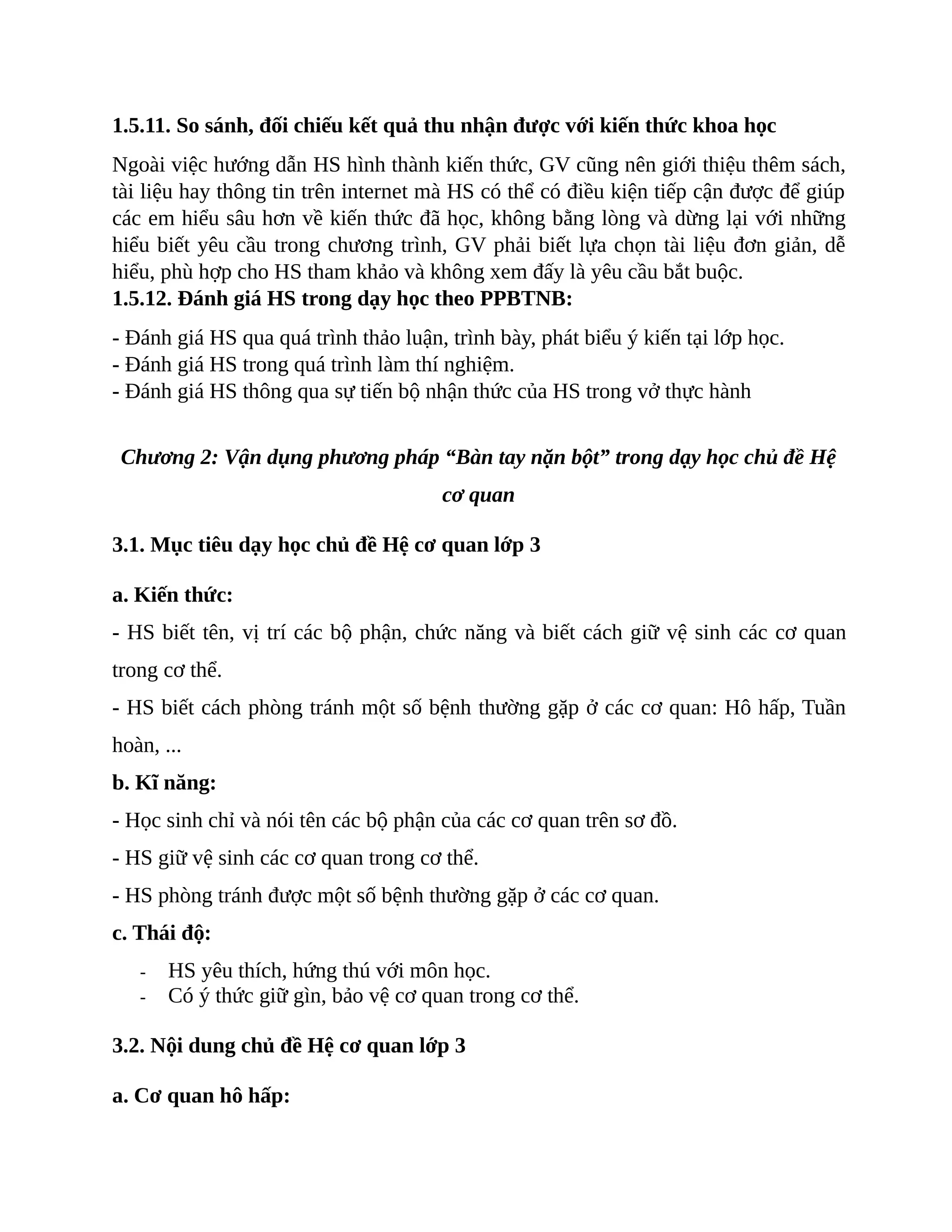 Tiểu luận: PP Bàn tay nặn bột trong dạy học TNXH chủ đề hệ cơ quan lớp 3 | PDF