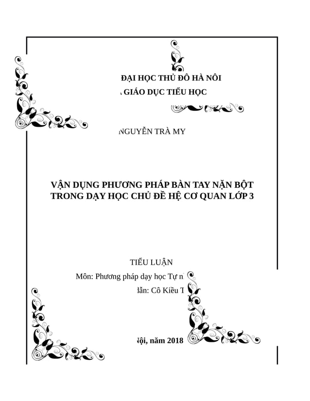 Tiểu luận: PP Bàn tay nặn bột trong dạy học TNXH chủ đề hệ cơ quan lớp 3 | PDF