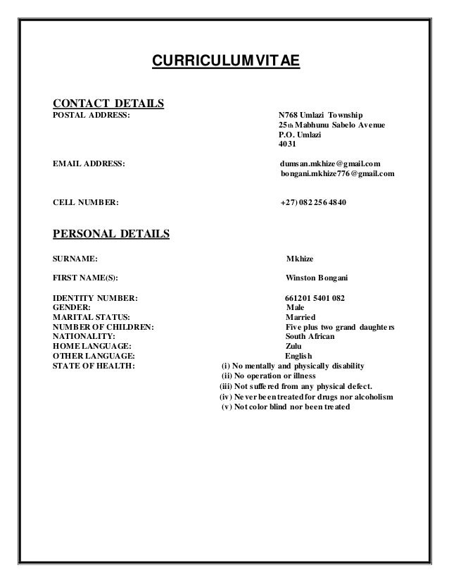 CURRICULUM VITAE Bongani