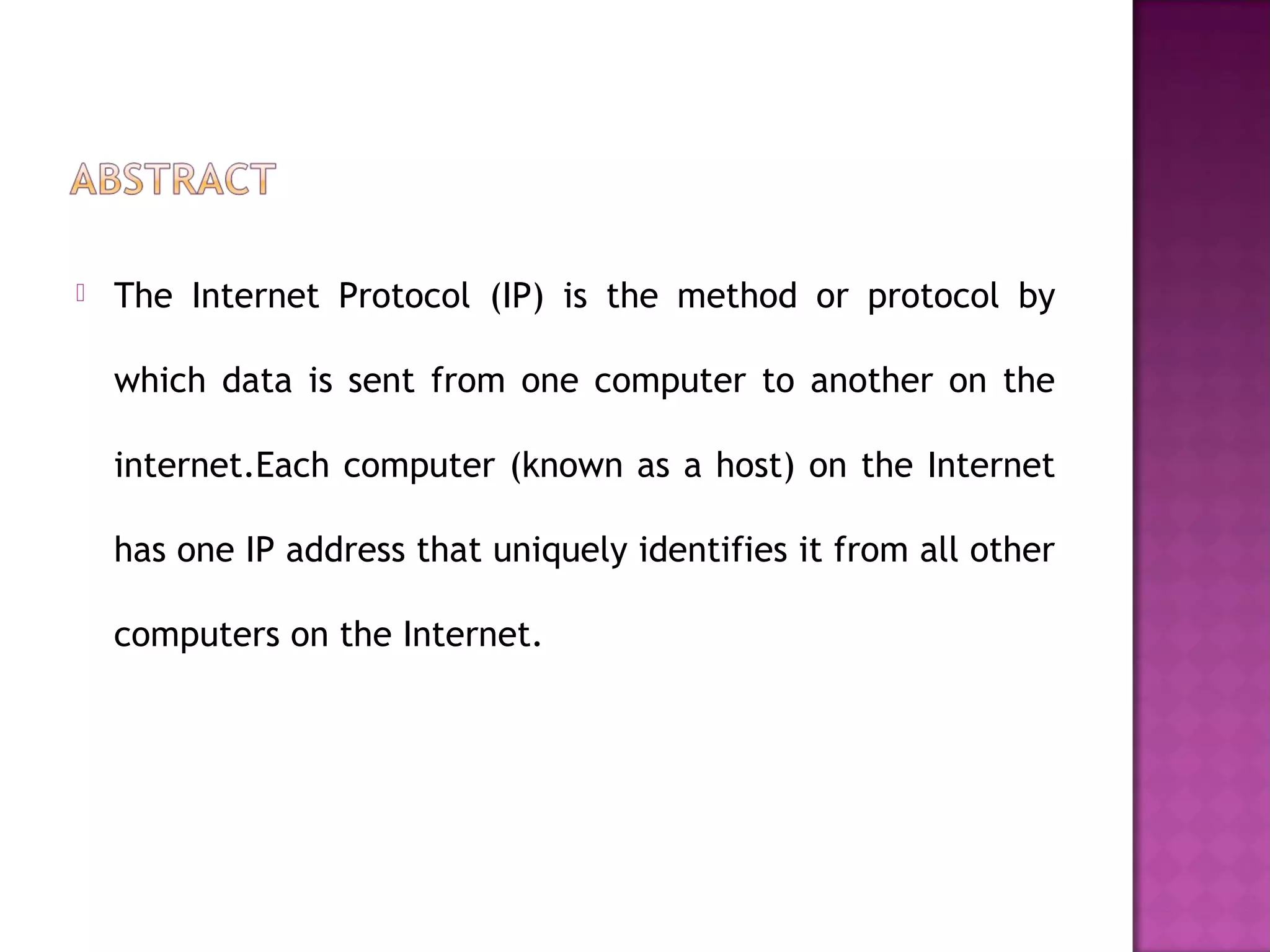 INTRODUCTION TO INTERNET PROTOCOL BY SAIKIRAN PANJALA | PPT