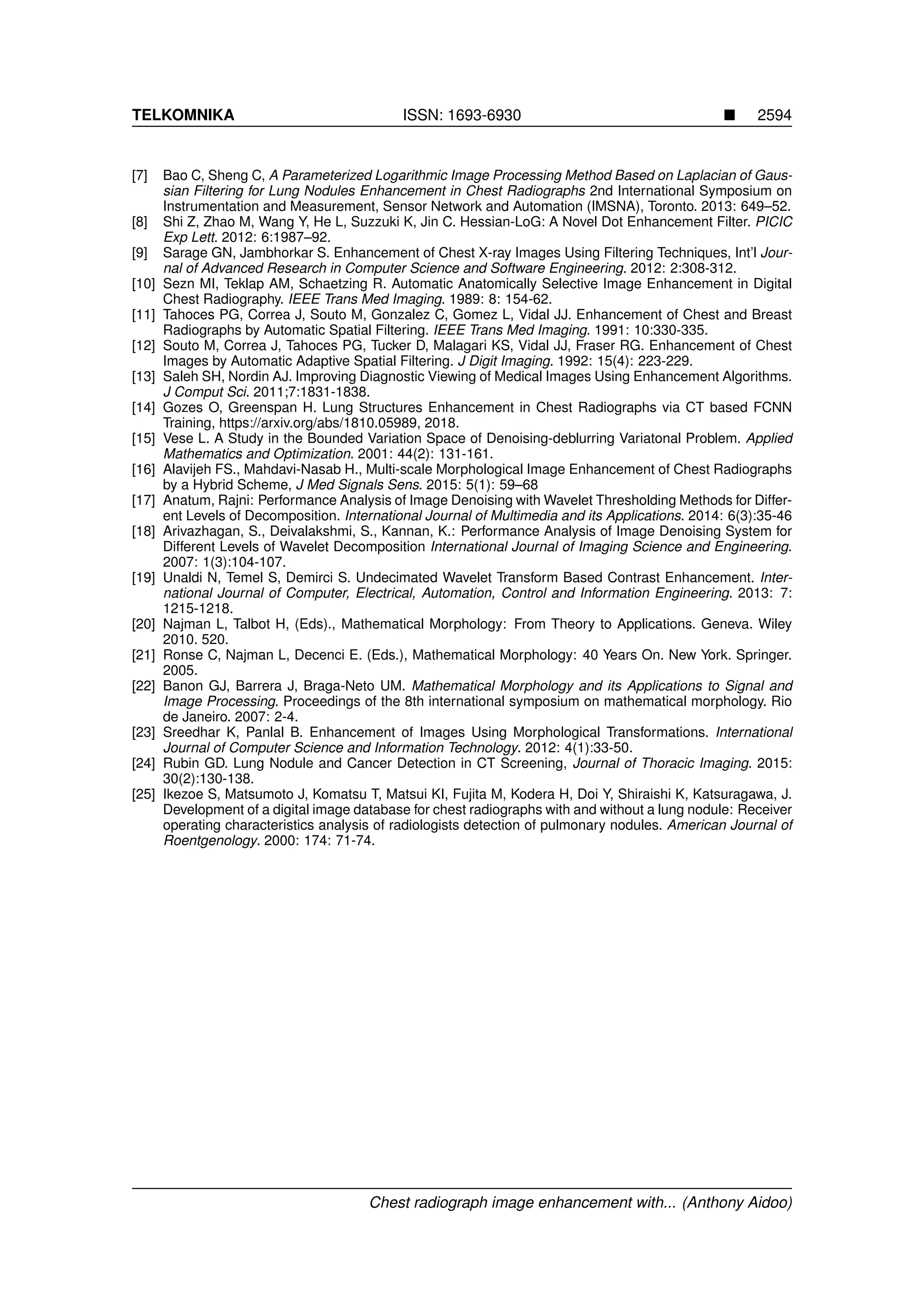 Chest Radiograph Image Enhancement With Wavelet Decomposition And