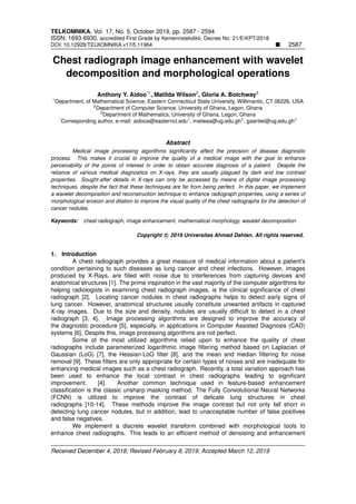 Chest radiograph image enhancement with wavelet decomposition and morphological operations | PDF