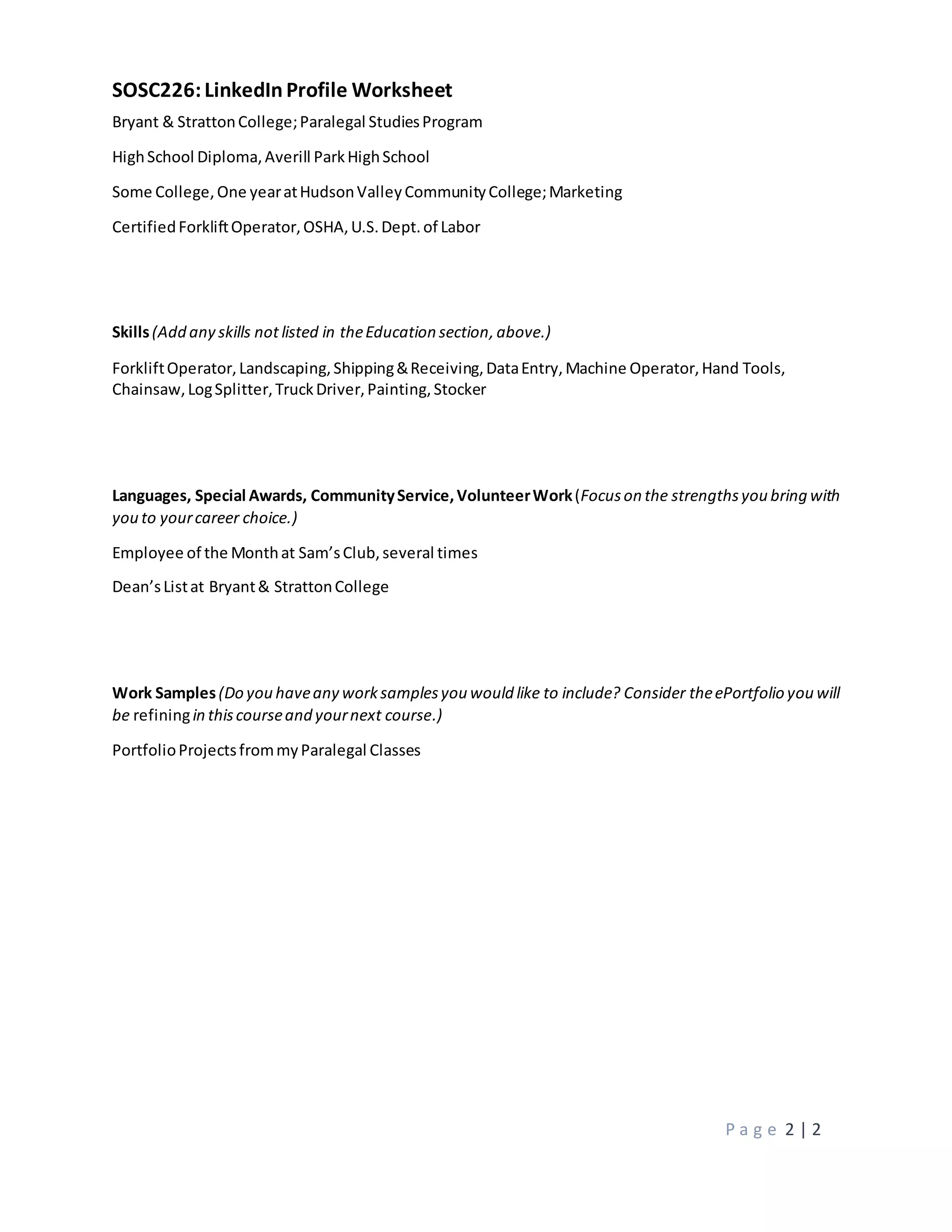 SOSC226_M01_LinkedIn Profile Worksheet_CE_JET032315 | DOCX