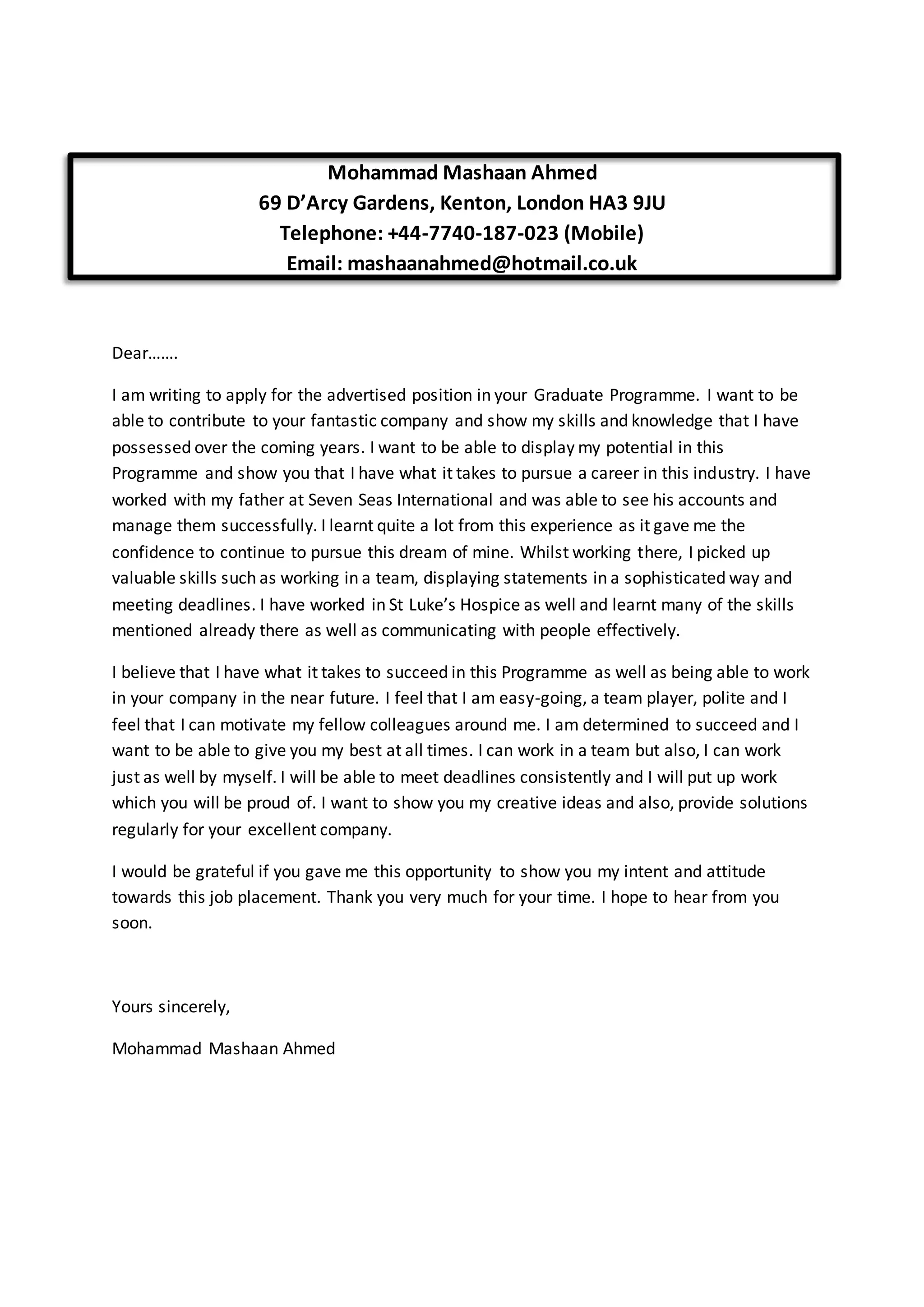 Task 3a - CV - M00523524 - Mohammad Ahmed | PDF