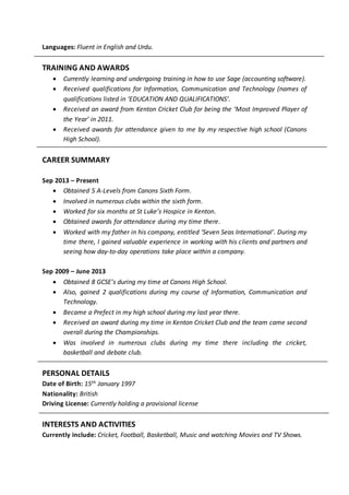Task 3a - CV - M00523524 - Mohammad Ahmed | PDF