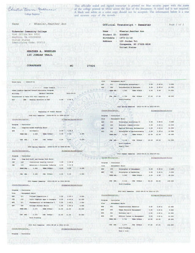 Official College Transcript 2015 | PDF