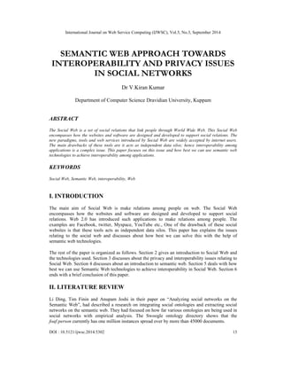 SEMANTIC WEB APPROACH TOWARDS INTEROPERABILITY AND PRIVACY ISSUES IN ...