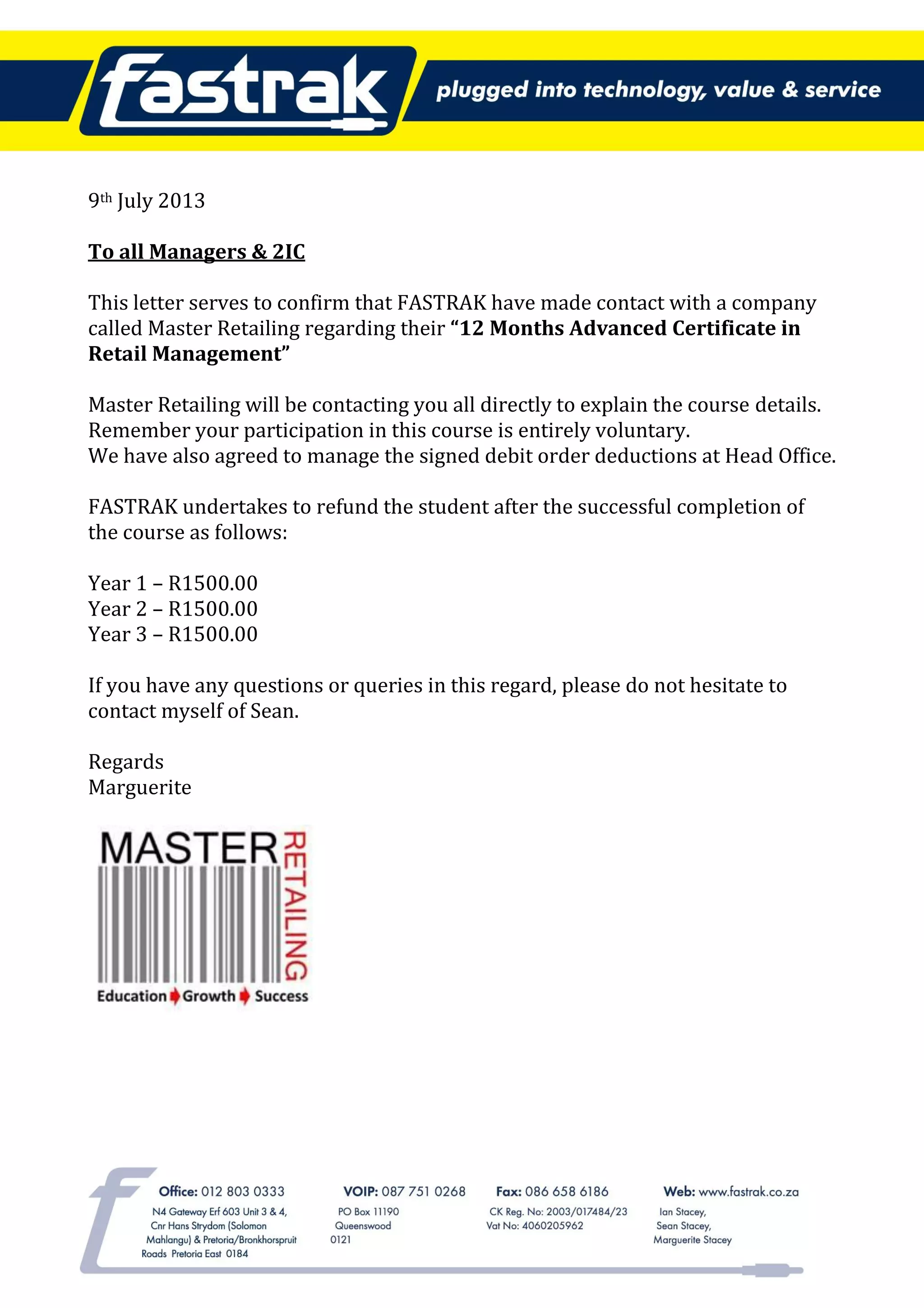 Fastrak - Master Retailing | PDF | Business | Business and Finance