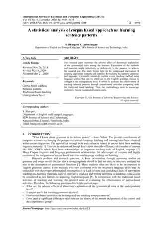 A statistical analysis of corpus based approach on learning sentence patterns | PDF