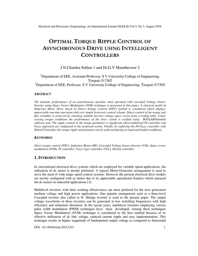 OPTIMAL TORQUE RIPPLE CONTROL OF ASYNCHRONOUS DRIVE USING INTELLIGENT CONTROLLERS | PDF
