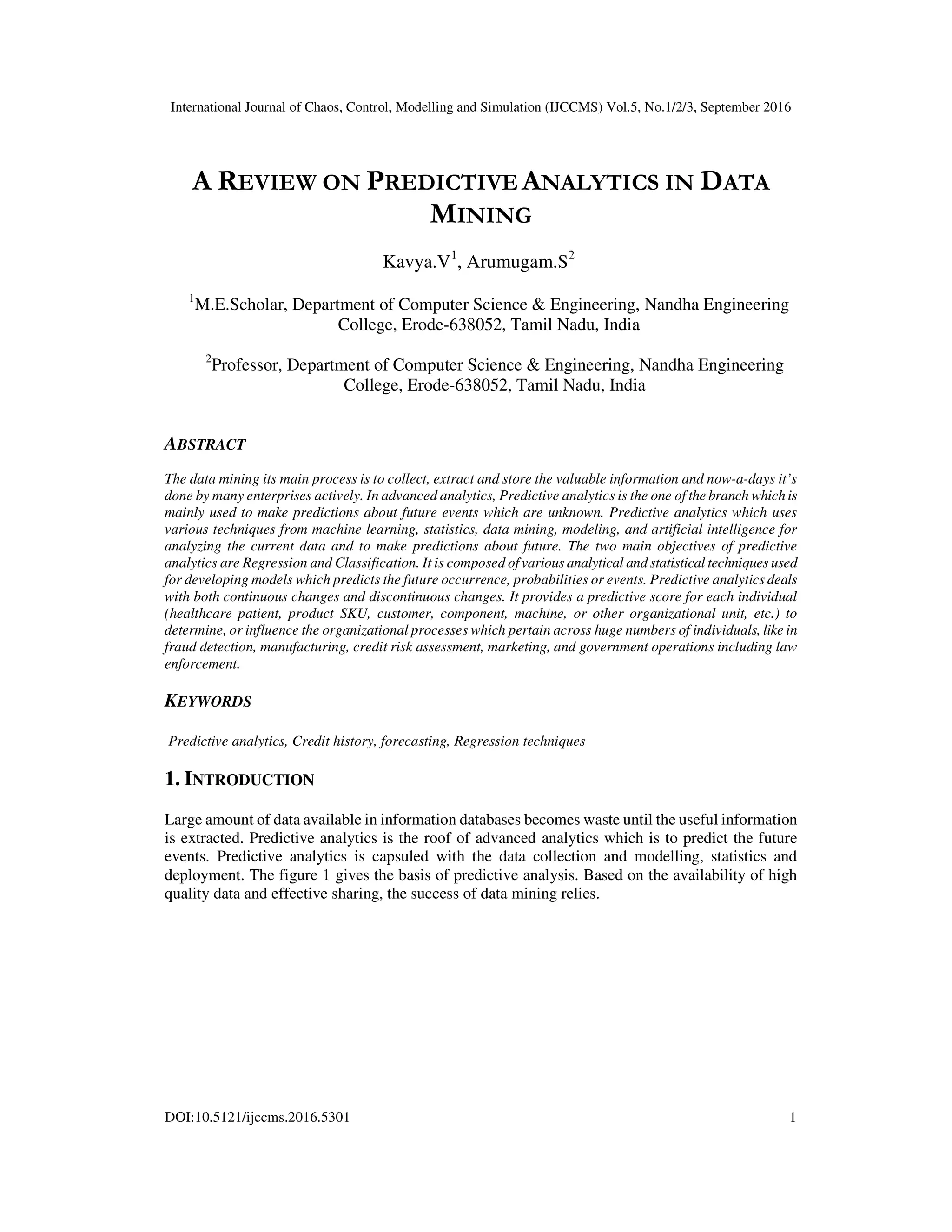 A REVIEW ON PREDICTIVE ANALYTICS IN DATA MINING | PDF