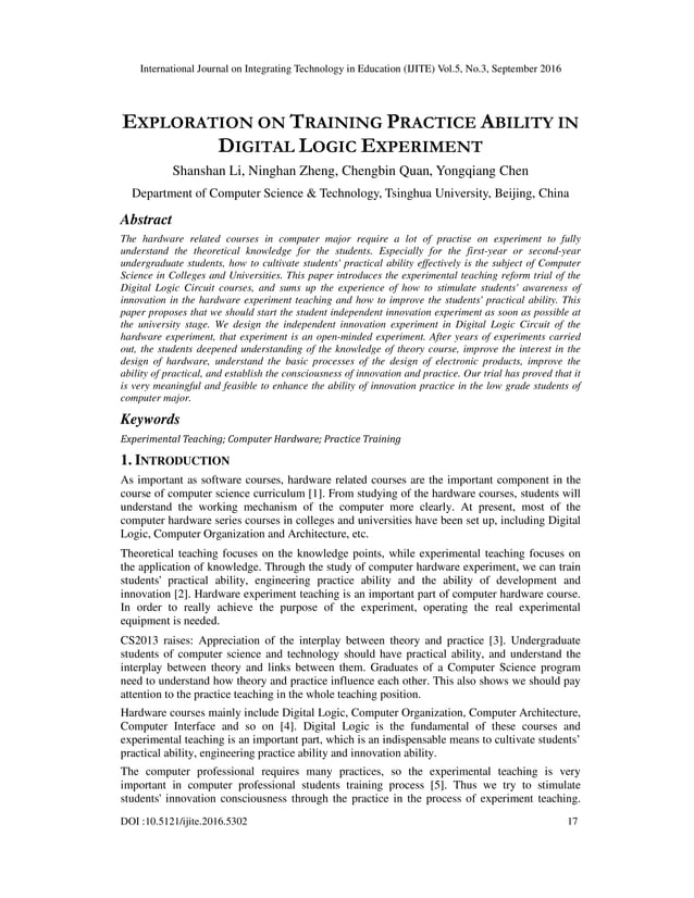 EXPLORATION ON TRAINING PRACTICE ABILITY IN DIGITAL LOGIC EXPERIMENT | PDF