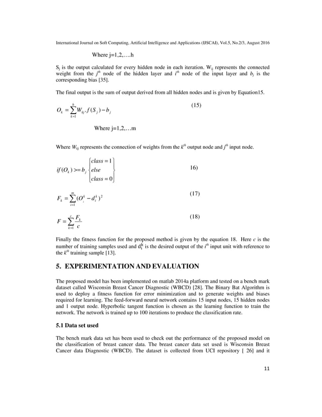 A BINARY BAT INSPIRED ALGORITHM FOR THE CLASSIFICATION OF BREAST CANCER DATA | PDF