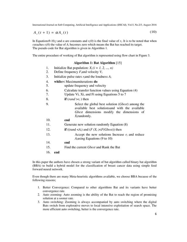 A BINARY BAT INSPIRED ALGORITHM FOR THE CLASSIFICATION OF BREAST CANCER DATA | PDF