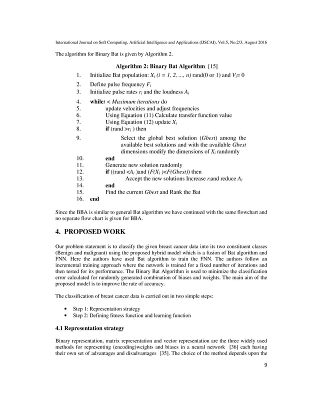 A BINARY BAT INSPIRED ALGORITHM FOR THE CLASSIFICATION OF BREAST CANCER ...