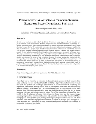 Design of Dual Axis Solar Tracker System Based on Fuzzy Inference Systems | PDF