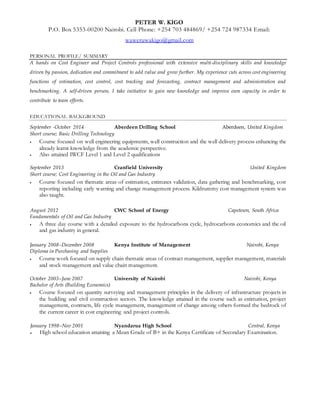 Peter W. Kigo - Drilling Cost Engineer - CV1 | PDF