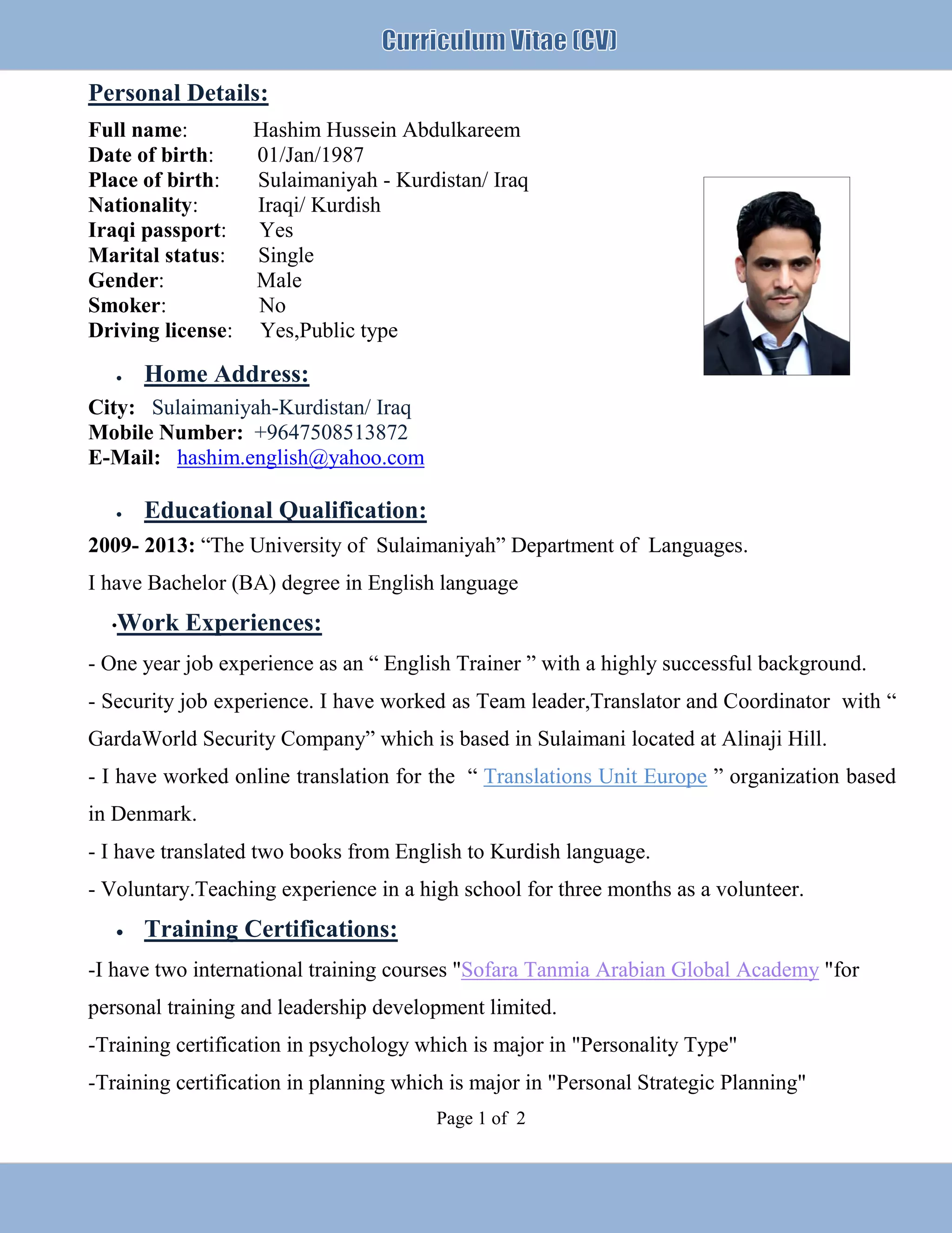 Hashim's CV su | PDF | Free Download